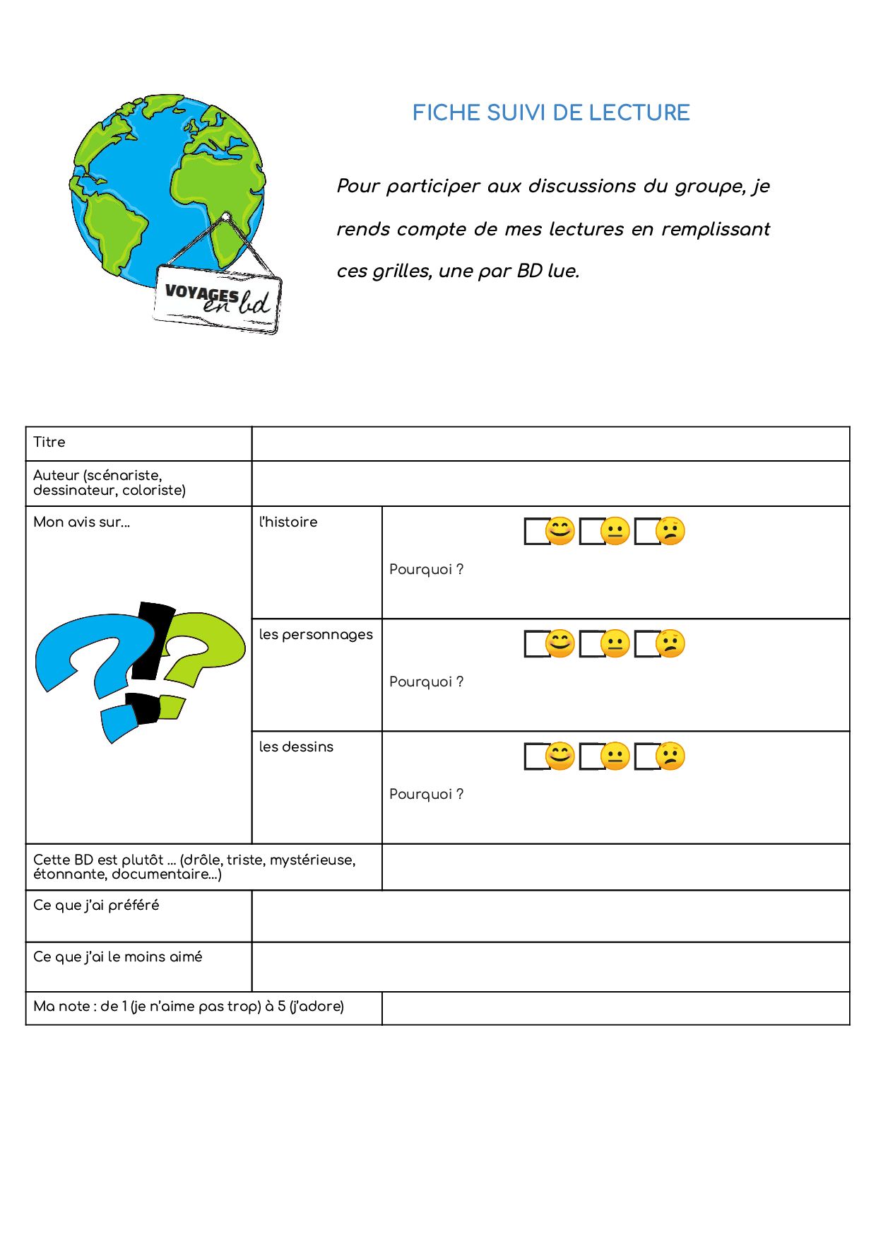 Fiche de suivi de lecture