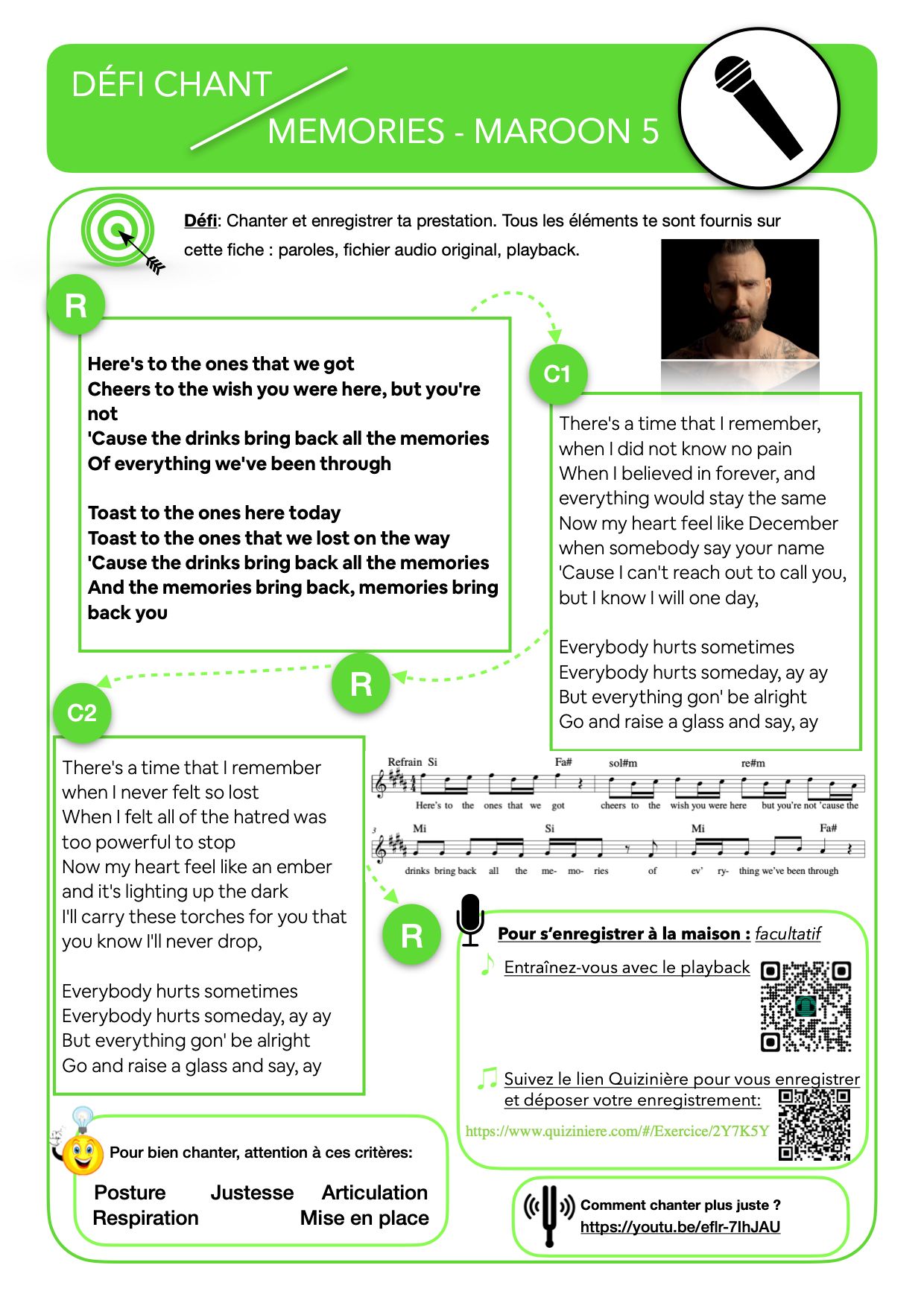 Défi chant Memories | Genially