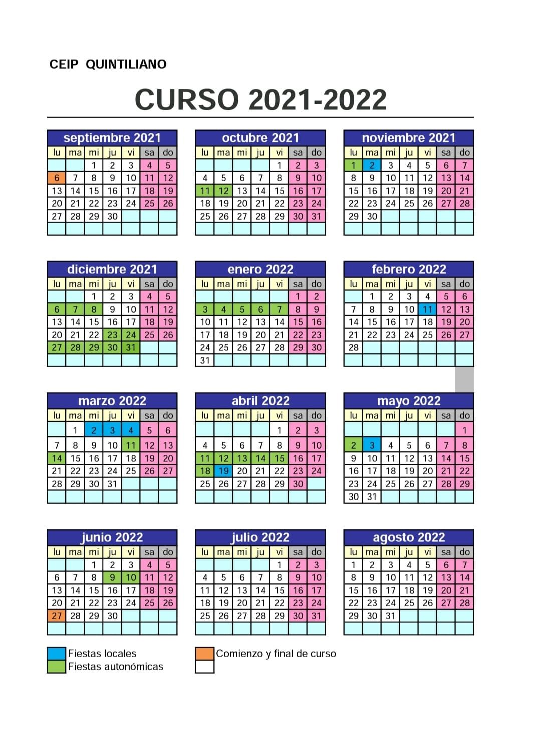 Calendario escolar 21-22 | Genially