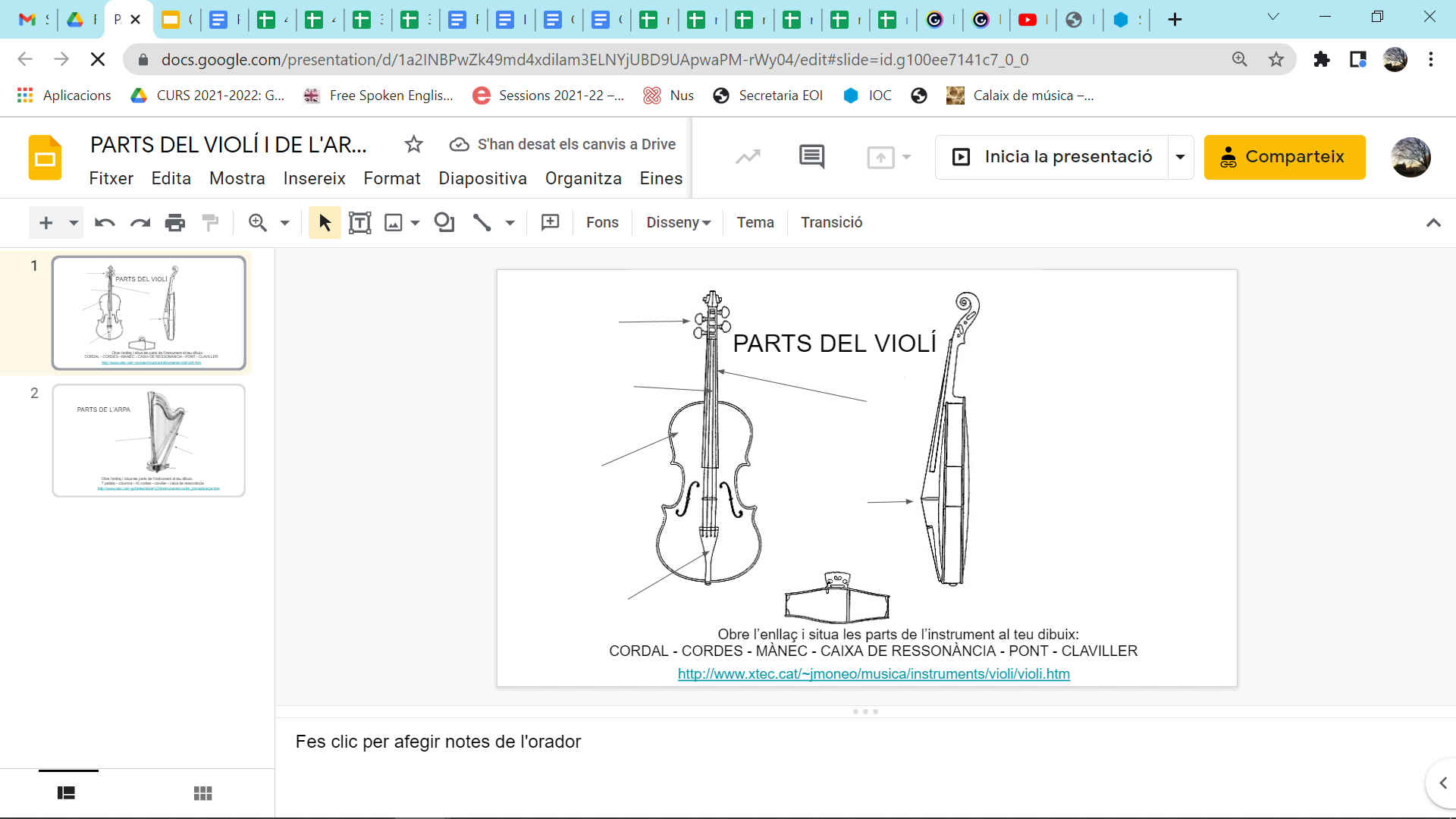 Parts del violí i de l'arpa | Genially