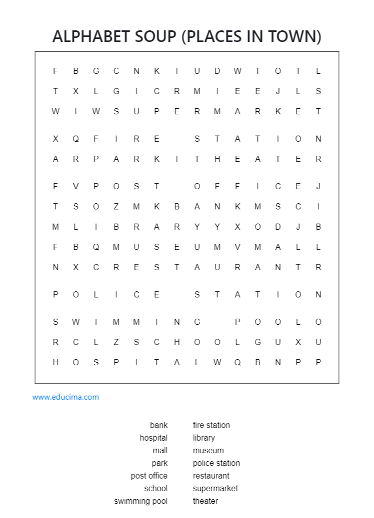 alphabet soup(places in town) 3rd grade