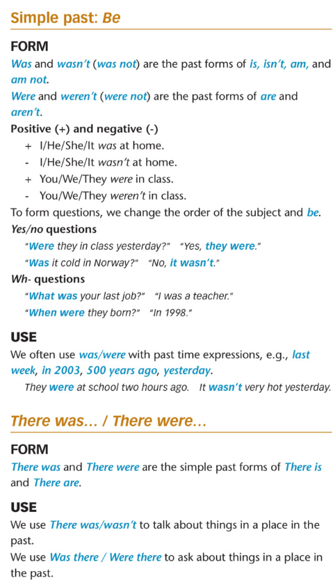 A2 Past simple and verb be in past