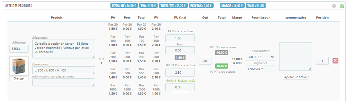Devis - ligne produit | Genially