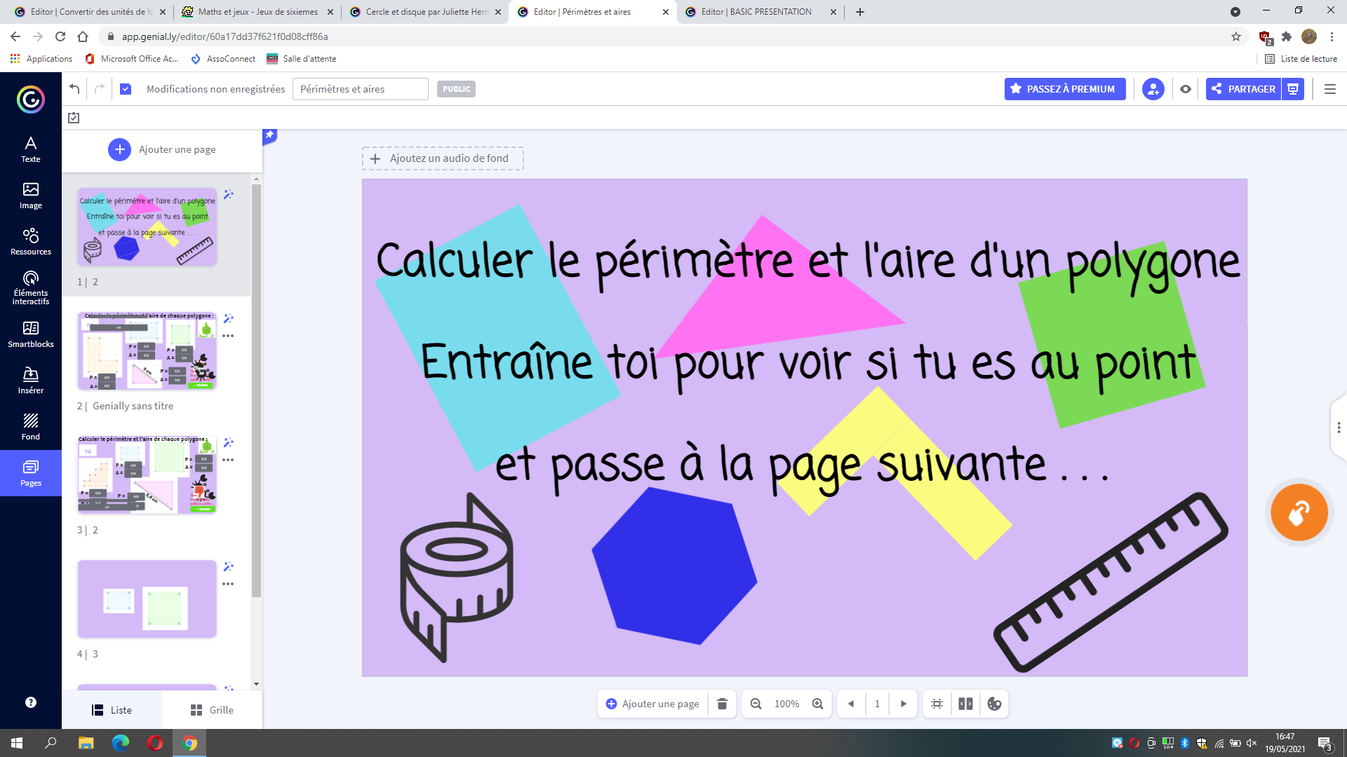 6ème Conversions, périmètres et aires | Genially