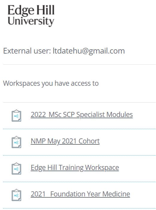 External login screen