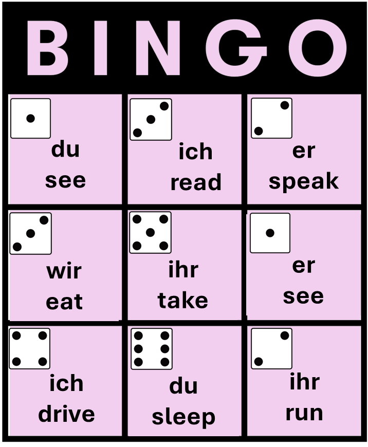 DICE BINGO IRREGULAR VERBS