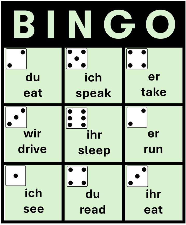 DICE BINGO IRREGULAR VERBS