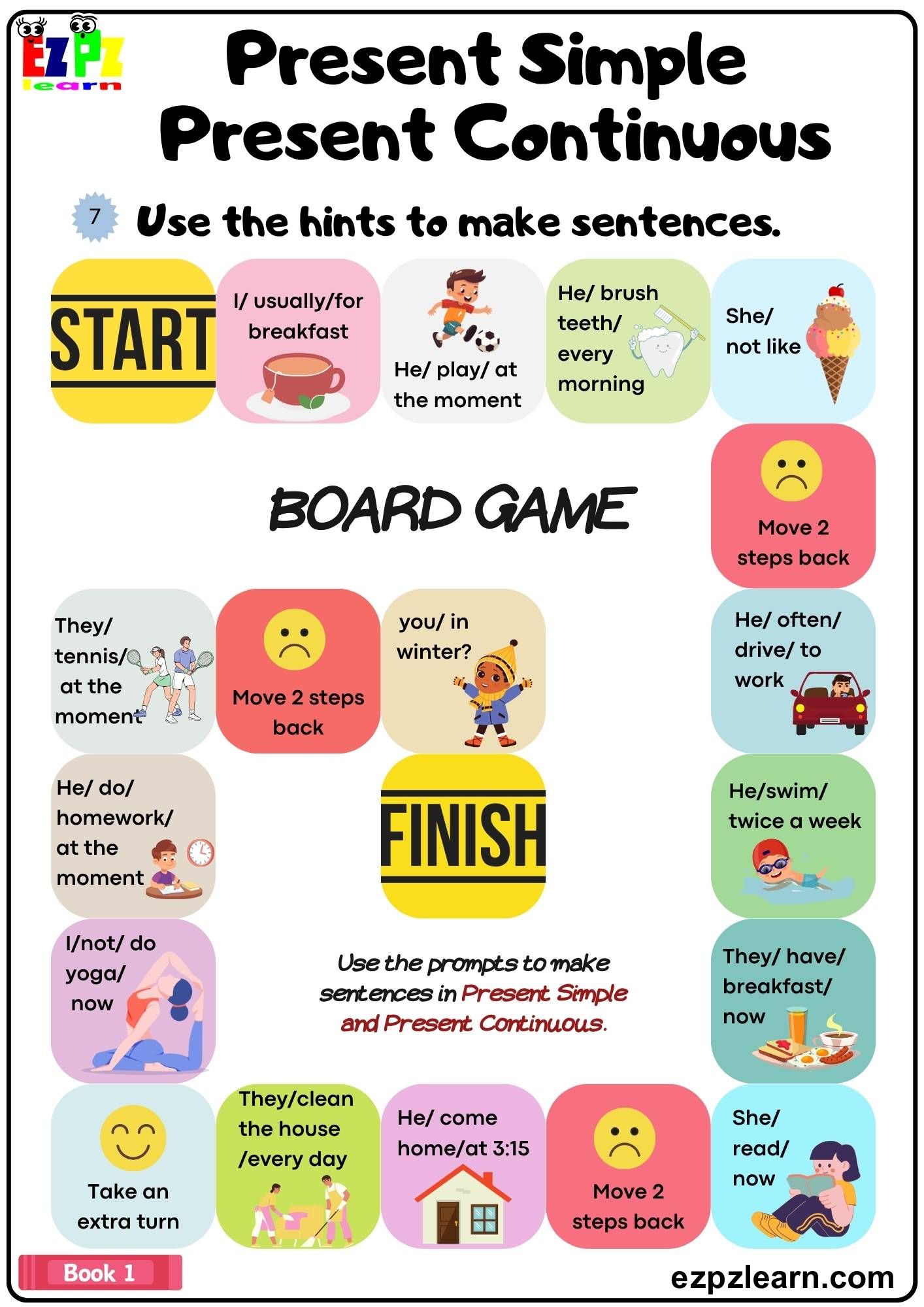 Simple Present vs Present Continuous Board game